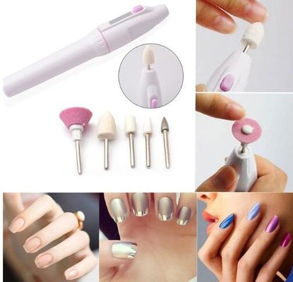 Nail Art Tip Electric Manicure Toenail Drill File Tool Nail Grinder Polisher Set +5 Bits Polisher Makeup Beauty Cosmeti
