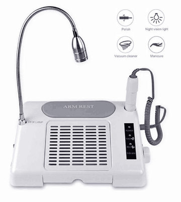 3 in 1 Nail Art Drill 35000RPM & Suction Dust Collector Machine with Desk Lamp Salon Nail Art Equipment Tool