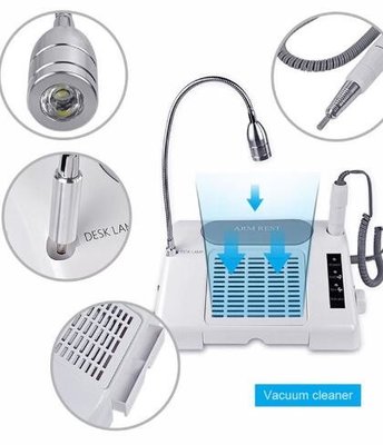 3 in 1 Nail Art Drill 35000RPM & Suction Dust Collector Machine with Desk Lamp Salon Nail Art Equipment Tool