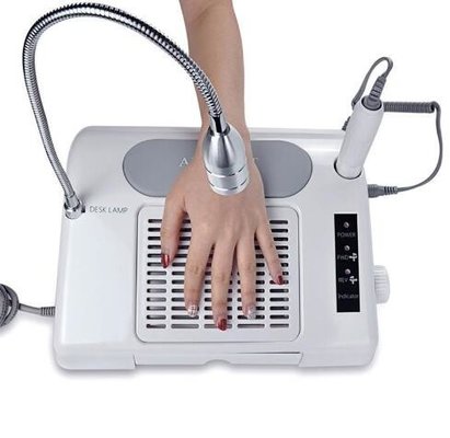 3 in 1 Nail Art Drill 35000RPM & Suction Dust Collector Machine with Desk Lamp Salon Nail Art Equipment Tool