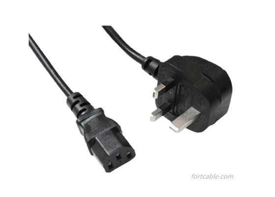 Black Color 10A / 13A UK 3 Pin Power Cord Copper Conductor For Printers And CRT Monitors