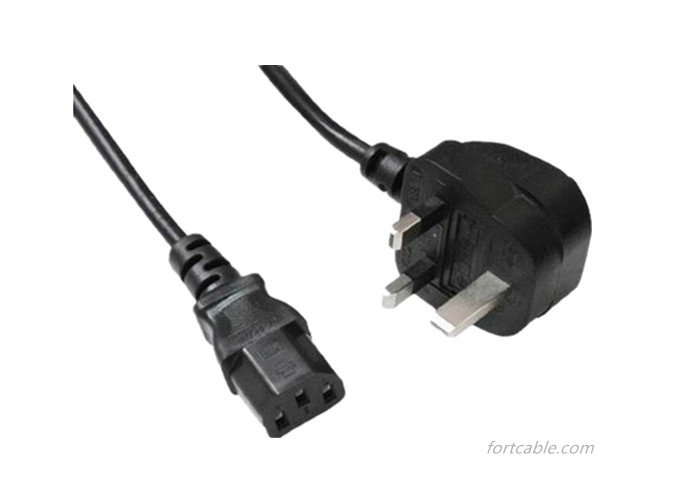 Black Color 10A / 13A UK 3 Pin Power Cord Copper Conductor For Printers And CRT Monitors