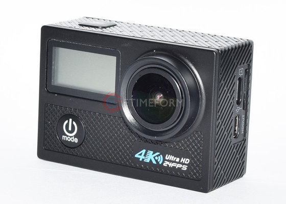 Black OEM Dual Screen Action Camera 4K 24fps Real Mini Type 1080p 30 Meters Deep