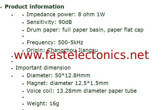 LS50N-8 50 mm 8 ohm 1W full paper flat cap horn  ,speaker.