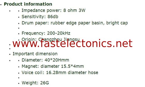 LS40N-11/1.5 inch 8 Ohm 3W rubber edge paper basin ,speaker; loudspeaker; reproducer; horn.loudhailer;