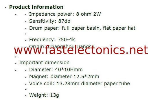 LS40N-18 1.5 inch 8 Ohm 2W full paper basin speaker .speaker; loudspeaker; reproducer; horn.loudhailer;