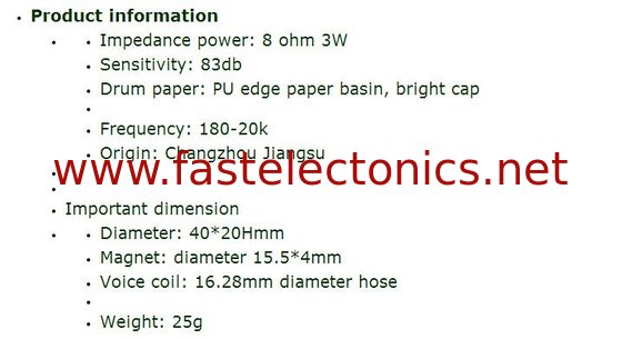 LS40N-16 40mm 8 Ohm 3W PU edge paper  . speaker; loudspeaker; reproducer; horn.loudhailer;
