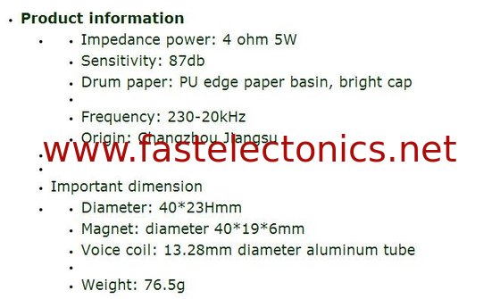 small loudspeaker LS40W-3 4 ohm 5W PU edge paper basin .speaker .loudspeaker; reproducer; horn.loudhailer;