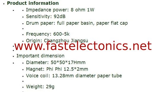 telephone toy speaker LS50N-9 50 mm 8 Ohm 1W high quality .speaker .loudspeaker; reproducer; horn.loudhailer;