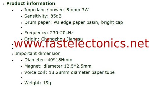 40MM LS40N-1 magnetic speaker 8 ohm 3W high quality.speaker .loudspeaker; reproducer; horn.loudhailer;