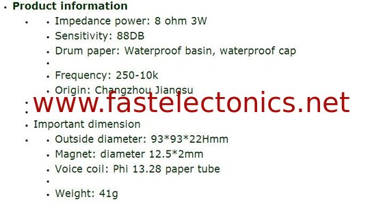 93mm waterproof loudspeaker LS93N-1F 8 ohm 3W   high quality.speaker .loudspeaker; reproducer; horn.loudhailer;