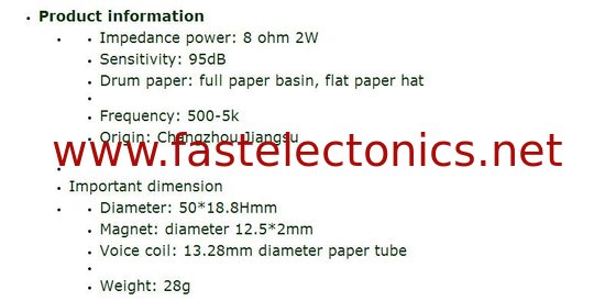 50mm LS50N-1 8 Ohm 2W telephone set toy horn high quality.speaker .loudspeaker; reproducer; horn.loudhailer;