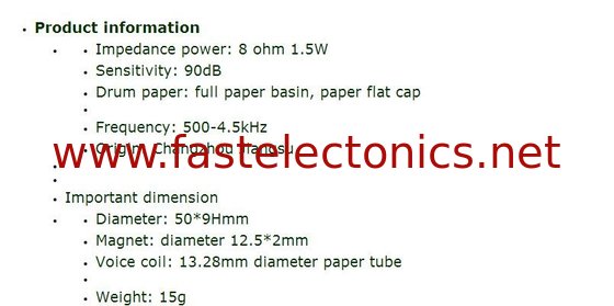 LS50N-11 50 mm 8 Ohm 1.5W telephone toy horn   high quality.speaker .loudspeaker; reproducer; horn.loudhailer;