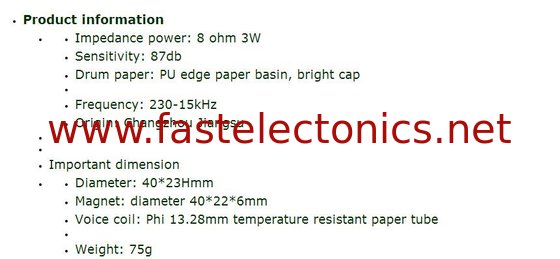 LS40W-1 8 Ohm 3W PU edge paper basin bottom black   high quality.speaker .loudspeaker; reproducer; horn.loudhailer;