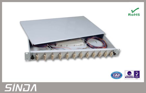 Rack Mounted 12 port Fiber Optic Patch Panel , ST / MPO / MTP Duplex Patch Panel