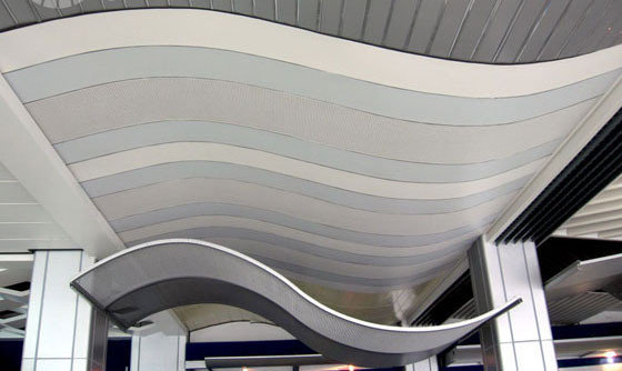 Lightweight Soundproofing Fiberglass Wool Curved Ceiling Panels 12mm Thickness
