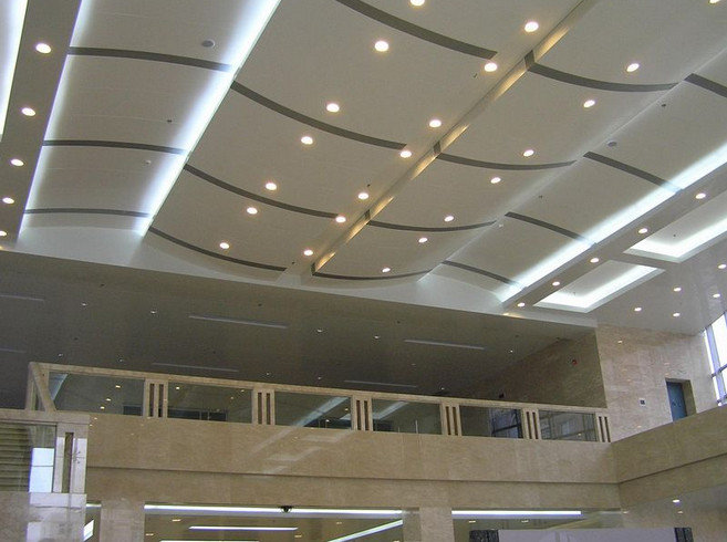 Eco Friendly Fiberglass Soundproofing Curved Ceiling Panels For Building , Heat Insulation