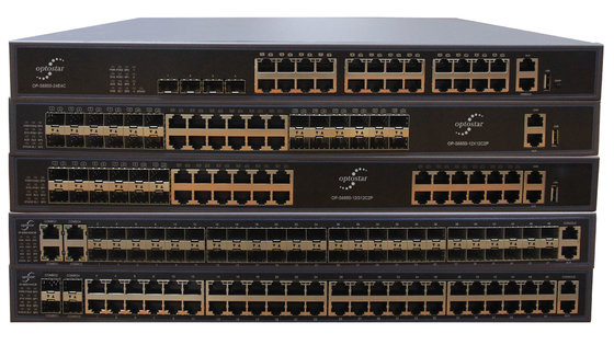 Commutatore 12*10/100/1000Base-T, 12 GE combinato, 2*10GE scanalatura, 1+1 di aggregazione di Ethernet di percorso di sicurezza di OPTOSTAR 10GE