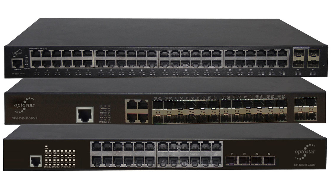 OPTOSTAR 10G Uplink Smart Switch Aggregation Switch 24*10/100/1000Base-T, 4*10GE SFP+ 100~240V AC/DC48