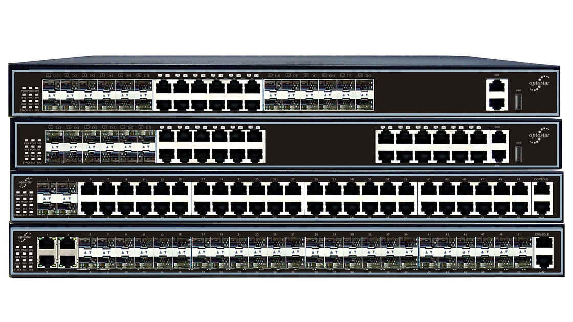 Commutatore 12*10/100/1000Base-T, 12 GE combinato, 2*10GE scanalatura, 1+1 di aggregazione di Ethernet di percorso di sicurezza di OPTOSTAR 10GE