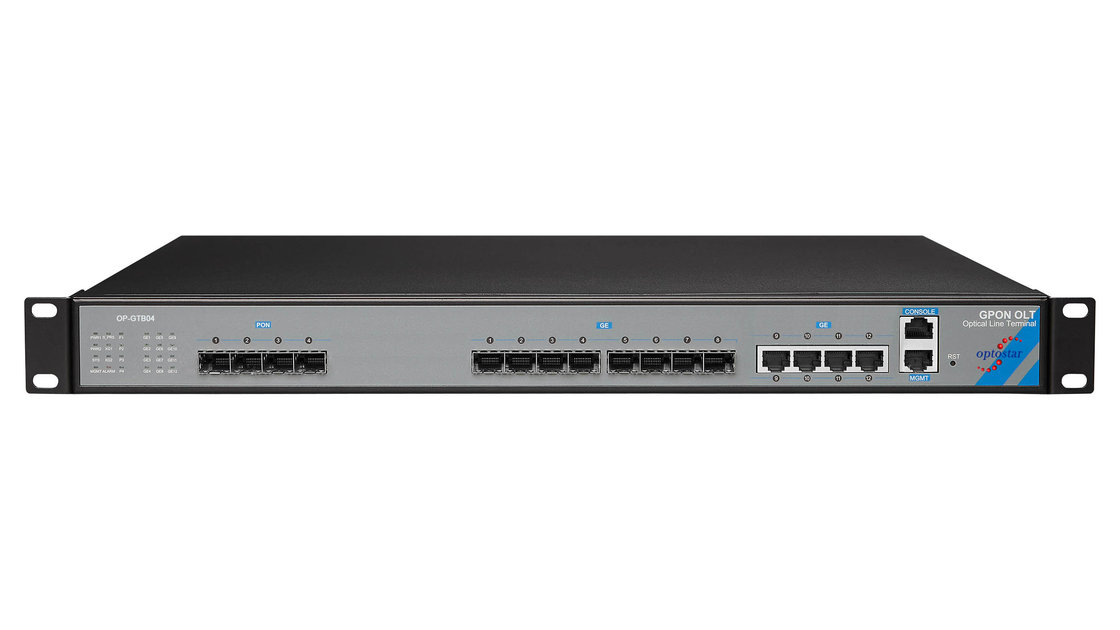 Soluzione di GPON di OP-GTB04, che risponde alle norme pertinenti del ITU G.984.x e FSAN. OP-GTB04 è supporto di scaffale 1U