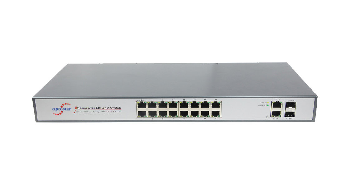 Il PoE commuta con i porti combinati di gigabit dei porti 2x di 16x PoE, trasmissione ottica del singolo modo