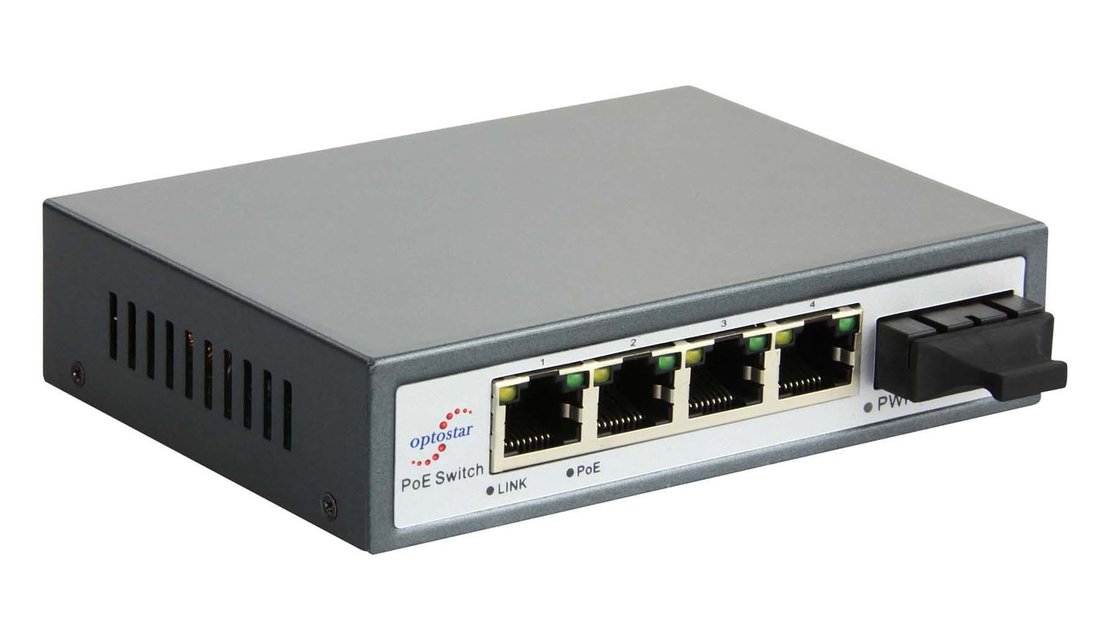 commutatore a fibra ottica di Ethernet di 5-Port PoE con 4 porti di PoE e 1 fibra P dello Sc