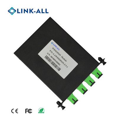 4 ports WDM module, WDM3PON, combine/split GPON/XGSPON/NGPON2 signals, low insertion loss, high isolation