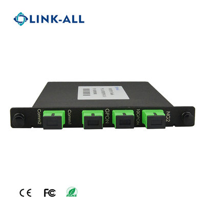 4 ports WDM module, WDM3PON, combine/split GPON/XGSPON/NGPON2 signals, low insertion loss, high isolation