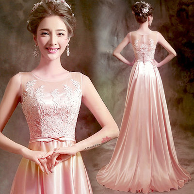 China Pink Lace And Satin Sleeveless Slim Waist Gorgeous Evening Dress TSJY128 supplier