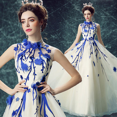 China Blue Plum Blossom Organza And Tutu A-Line Gorgeous Evening Dress TSJY105 supplier