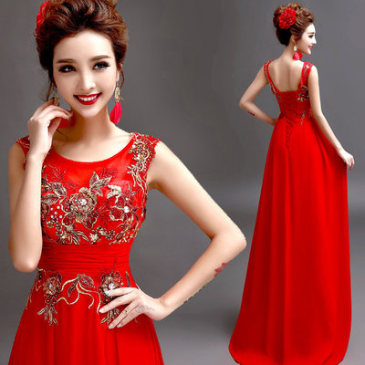 China Red Tank Sleeveless Embroidery Flower Toast Dress Gorgeous Evening Dress TSJY099 supplier