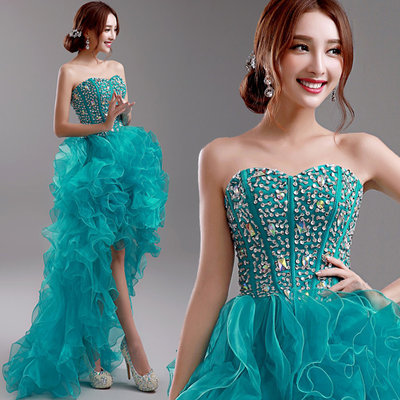 China Small Bra Beaded Slim Waist Short Front Longer Back Elegant Evening Dresses TSJY074 supplier