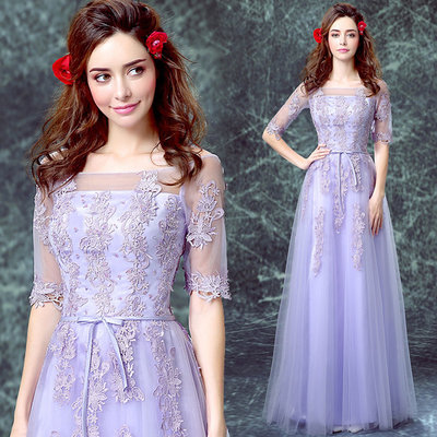 China Lavender Boat Neck Short Sleeves TuTu Elegant Evening Dresses TSJY073 supplier
