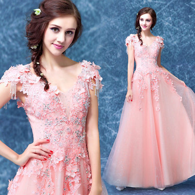 China Light Orange Stage Show Host Dress Elegant Evening Dresses TSJY041 supplier