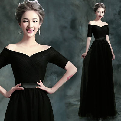China Black Light V Neck Slim Waist Elegant Evening Dresses TSJY052 supplier