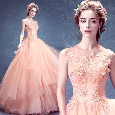 China Light Orange Multi Layer Appliques And Beaded Elegant Evening Dresses TSJY024 supplier