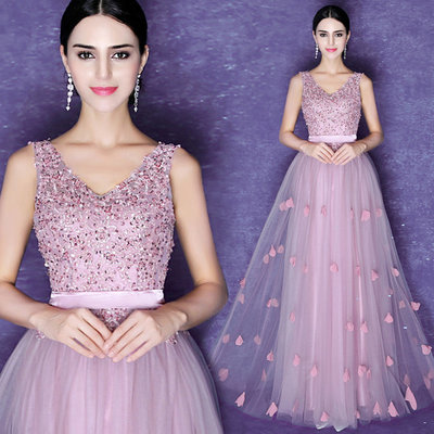 China Purple Sexy V Neck Sleeveless Lace Elegant Evening Dresses TSJY023 supplier