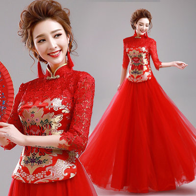 China Red Embroidery High Neck Elegant Evening Dresses TSJY019 supplier