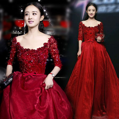 China Wine Red Half Sleeves Grace Evening Dresses TSJY018 supplier
