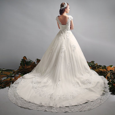 China Elegant Deep V Neck Beaded Train Wedding Dress TSLYHS003 supplier