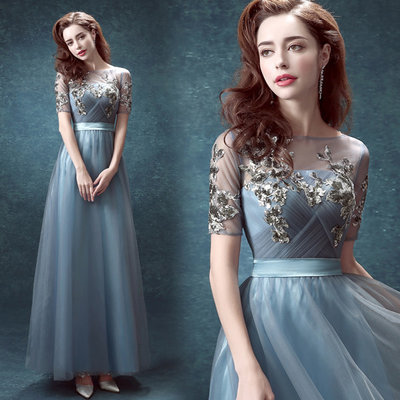 China Light Blue Organza Elegant Evening Dresses TSJY011 supplier