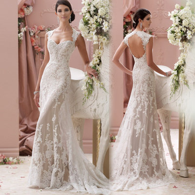 China Romantic White Mermaid Wedding Dresses Perspective Lace Slim Waist Mermaid Wedding Dress supplier