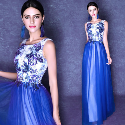 China Hot Sale Blue And White Porcelain Sleeveless Elegant Evening Dresses TSJY075 supplier