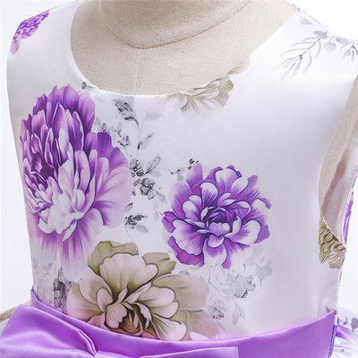 Hot Sale Toon Purple Girl Dress Bow Belt Printed Mesh Gown Princess Dress Tutu Dresses Invisible Zipper Disfraces Vestid supplier
