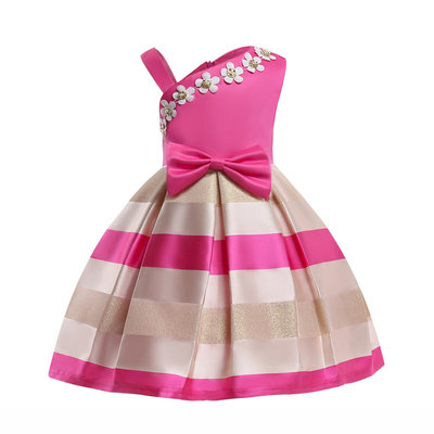 Bow Belt Dress Robe Fille Elbise Frozen Prinsess Enjurken Meisjes Vestido Menina Irregular One Shoulder Strap Dress supplier