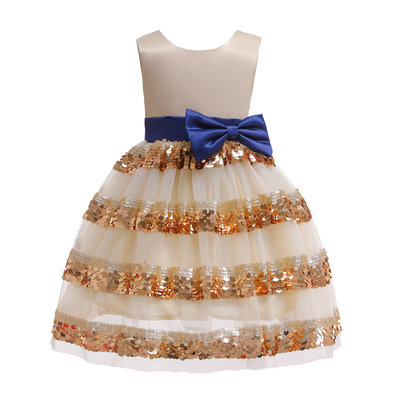 Polo Dress Beige Bow Belt Wave Dress Sequin Princess Girl Dress My First Christmas Girl Ropa Niñas Girls Christmas Dress supplier