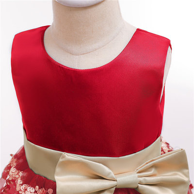 Polo Dress Beige Bow Belt Wave Dress Sequin Princess Girl Dress My First Christmas Girl Ropa Niñas Girls Christmas Dress supplier
