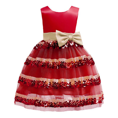 Polo Dress Beige Bow Belt Wave Dress Sequin Princess Girl Dress My First Christmas Girl Ropa Niñas Girls Christmas Dress supplier