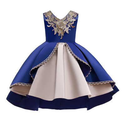 V-Neck Flower Girl Dress Champagne Lace Princess Dress Vestidos De Ropa Niña Sleeveless Christmas Dress Red/Blue/Purple supplier